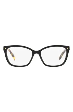 Prada Prada 57mm Rectangular Eyeglasses Matte Black
