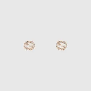 Gucci Interlocking G Diamond 18k Stud Earrings - Pink
