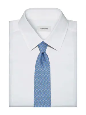 FERRAGAMO Printed Silk Tie - Blue