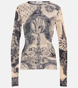 JEAN PAUL GAULTIER Tattoo Collection Printed Mesh Top
