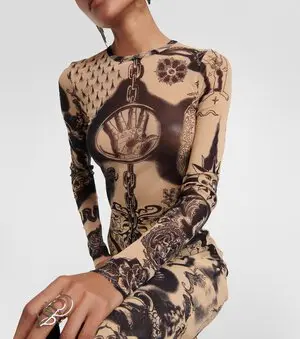 JEAN PAUL GAULTIER Tattoo Collection Printed Mesh Top