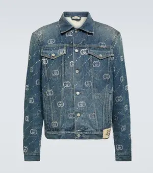 Gucci Interlocking G Crystal-Embellished Denim Jacket - Blue