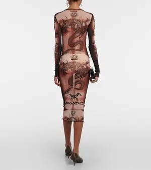 JEAN PAUL GAULTIER Tattoo Collection Mesh Midi Skirt