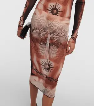 JEAN PAUL GAULTIER Tattoo Collection Mesh Midi Skirt