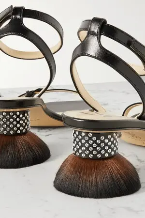 Loewe Petal Brush Crystal-embellished Leather Sandals - Black
