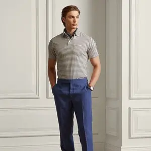 Ralph Lauren Gregory Hand-Tailored Silk-Linen Trousers Light Navy