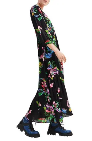 Desigual Poppy Floral Print Long Sleeve Dress