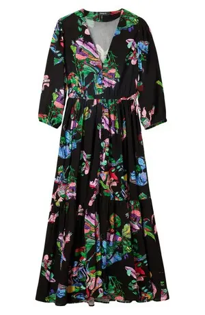 Desigual Poppy Floral Print Long Sleeve Dress
