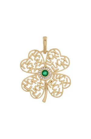 EDEN PRESLEY 14k Gold I Feel Lucky Pendant - Emerald/white Diamond