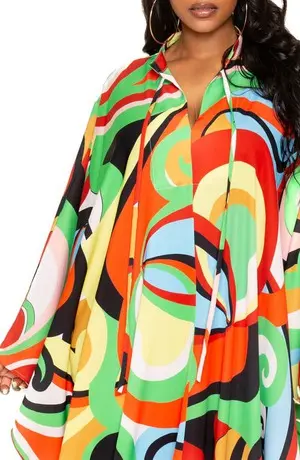 BUXOM COUTURE Geometric Print Caftan - Green Multi