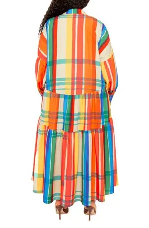 BUXOM COUTURE Plaid Tiered Shirtdress