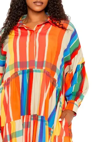 BUXOM COUTURE Plaid Tiered Shirtdress