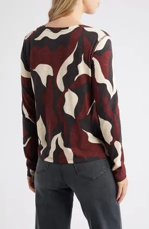 Sanctuary Print Split Neck Knit Top - Chicory Red