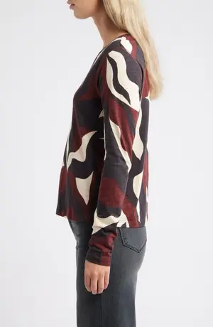 Sanctuary Print Split Neck Knit Top - Chicory Red