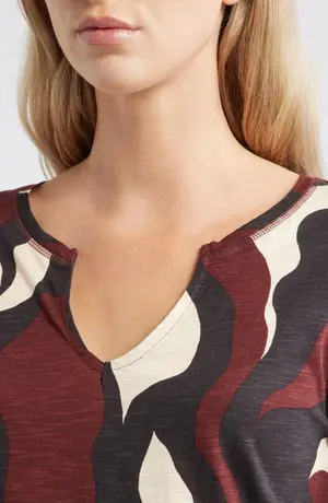 Sanctuary Print Split Neck Knit Top - Chicory Red