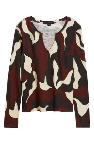 Sanctuary Print Split Neck Knit Top - Chicory Red