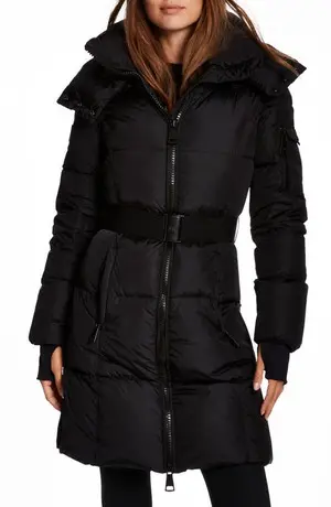 Sam. Belted Down Puffer Coat With Removable Hood - Matte Black