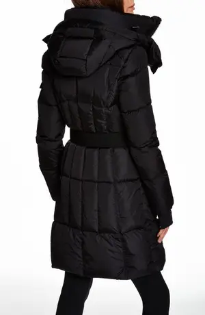 Sam. Belted Down Puffer Coat With Removable Hood - Matte Black