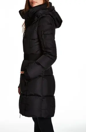 Sam. Belted Down Puffer Coat With Removable Hood - Matte Black