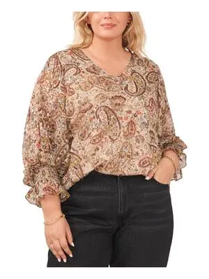 Vince Camuto Plus Womens Metallic Ruffled Blouse - Multi