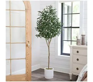 NEARLY NATURAL 6' Artificial Olive Tree With Wh Ite Planter - One-color