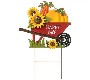 GLITZHOME 30'h Fall Metal Wheelbarrow Pumpkin Y Ard Stake - One-color