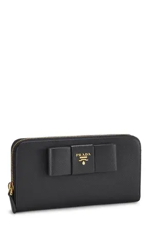 Prada Saffiano Bow Zip Around Wallet