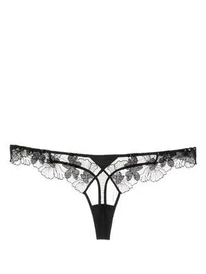 FLEUR DU MAL Sequin Violet Floral-lace Thong