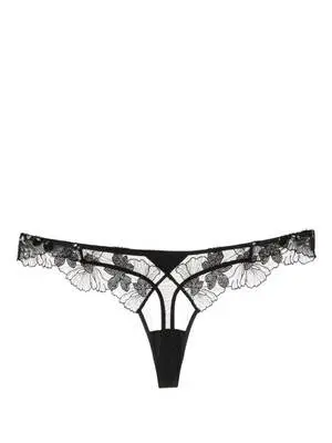 FLEUR DU MAL Sequin Violet Floral-lace Thong
