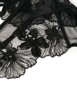 FLEUR DU MAL Sequin Violet Floral-lace Thong
