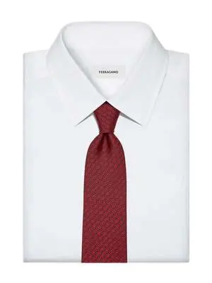 FERRAGAMO Gancini Print Silk Tie - Blue
