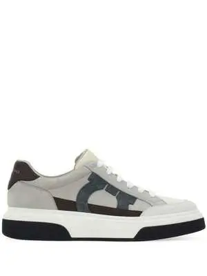 FERRAGAMO Gancini-embroidered Leather Sneakers - Grey