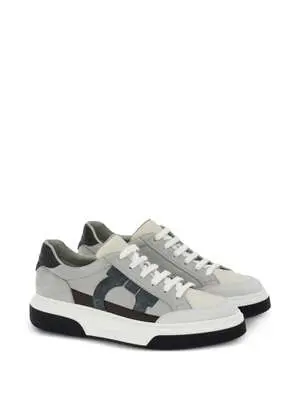 FERRAGAMO Gancini-embroidered Leather Sneakers - Grey