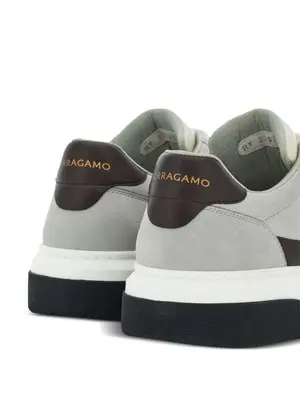 FERRAGAMO Gancini-embroidered Leather Sneakers - Grey