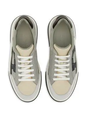FERRAGAMO Gancini-embroidered Leather Sneakers - Grey