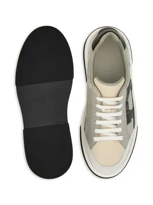 FERRAGAMO Gancini-embroidered Leather Sneakers - Grey