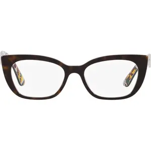 Dolce & Gabbana 49mm Cat Eye Optical Glasses - Havana On White Barrow