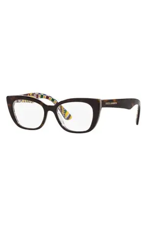 Dolce & Gabbana 49mm Cat Eye Optical Glasses - Havana On White Barrow