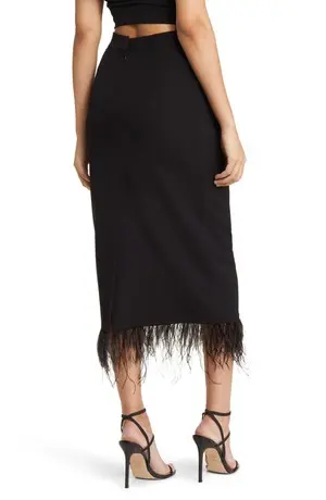 WAYF Kismet Feather Trim Midi Skirt