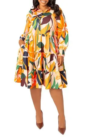BUXOM COUTURE Floral Shirtdress - Beige Multi