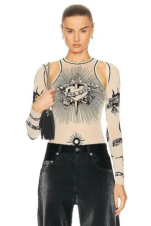 JEAN PAUL GAULTIER Printed Safe Sex Tattoo Long Sleeve Shawl
