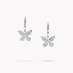 Graff Pavé Butterfly Mini Diamond Drop Earrings - White Gold