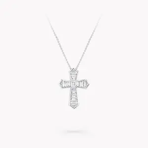 Graff Baguette Cut Diamond Cross Pendant - Platinum And White Gold