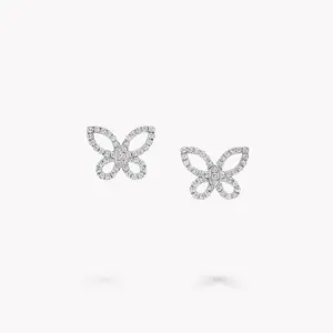Graff Mini Butterfly Silhouette Diamond Stud Earrings - White Gold