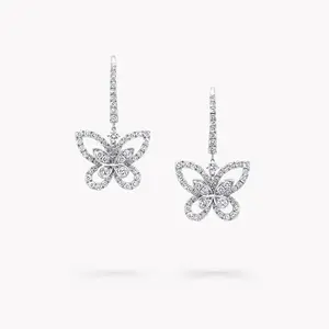 Graff Butterfly Silhouette Diamond Drop Earrings - White Gold