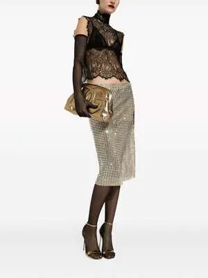 Dolce & Gabbana Rhinestone Mesh Midi Skirt - Gold
