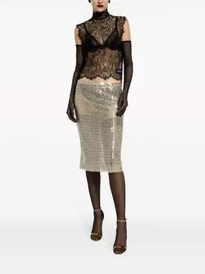 Dolce & Gabbana Rhinestone Mesh Midi Skirt