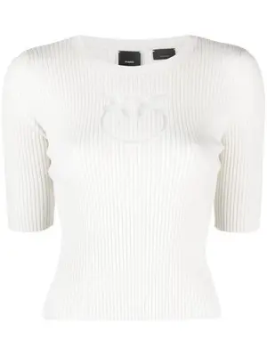 Pinko Logo Intarsia-knit Wool Top - White