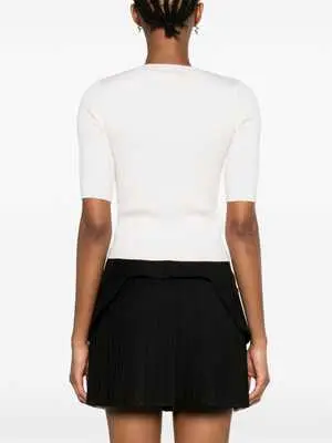 Pinko Logo Intarsia-knit Wool Top - White