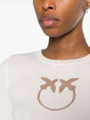 Pinko Logo Intarsia-knit Wool Top - White